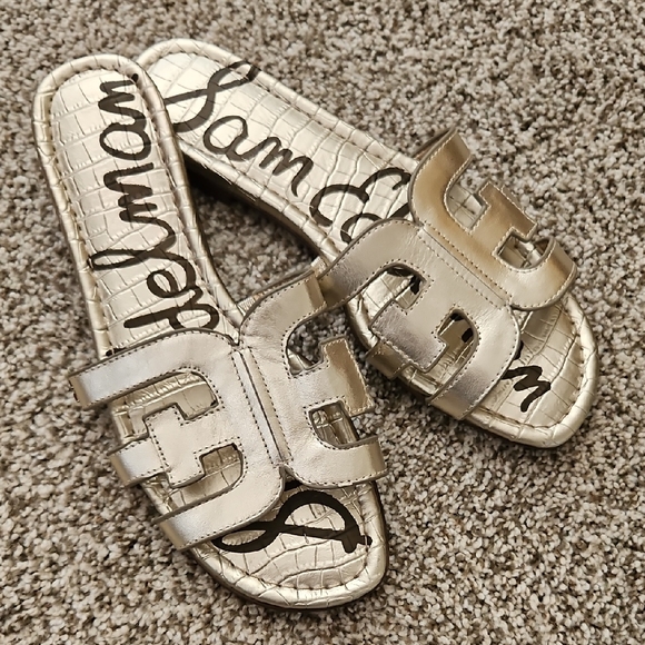 Sam Edelman | Shoes | Sam Edelman Gold Sandals With Double E Logo ...
